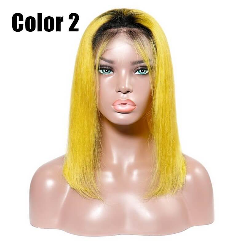 Yellow Color Bob Wig Transparent Lace Human Hair Wig – Shelahair