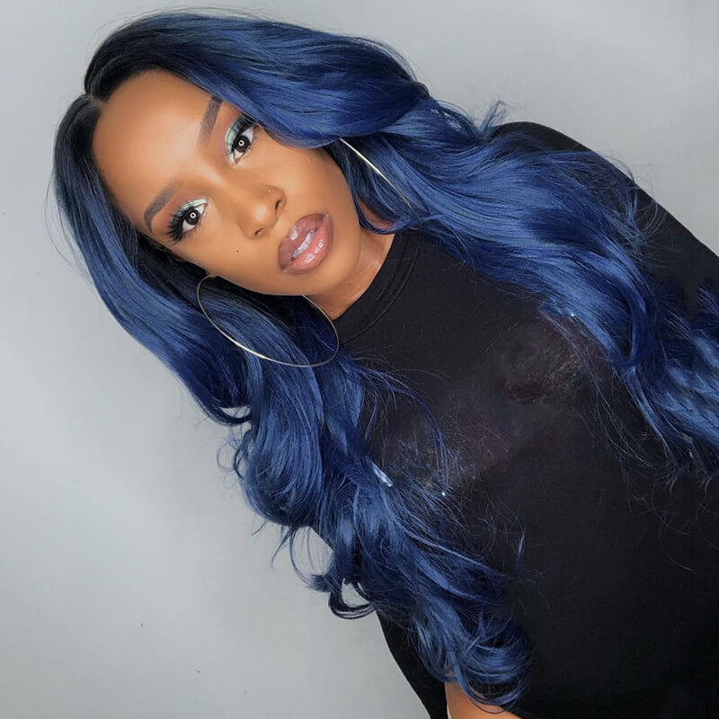 Navy Blue Transparent Lace Front Wig/ Full 360 Wig Wavy – Shelahair